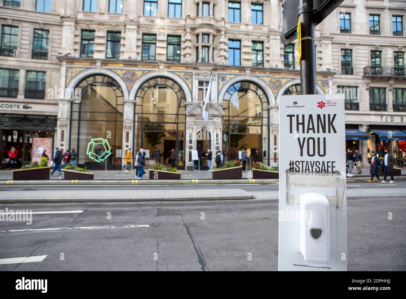The Thank You "Stay safe" sign and sanitizer machine seen in Regent ...
