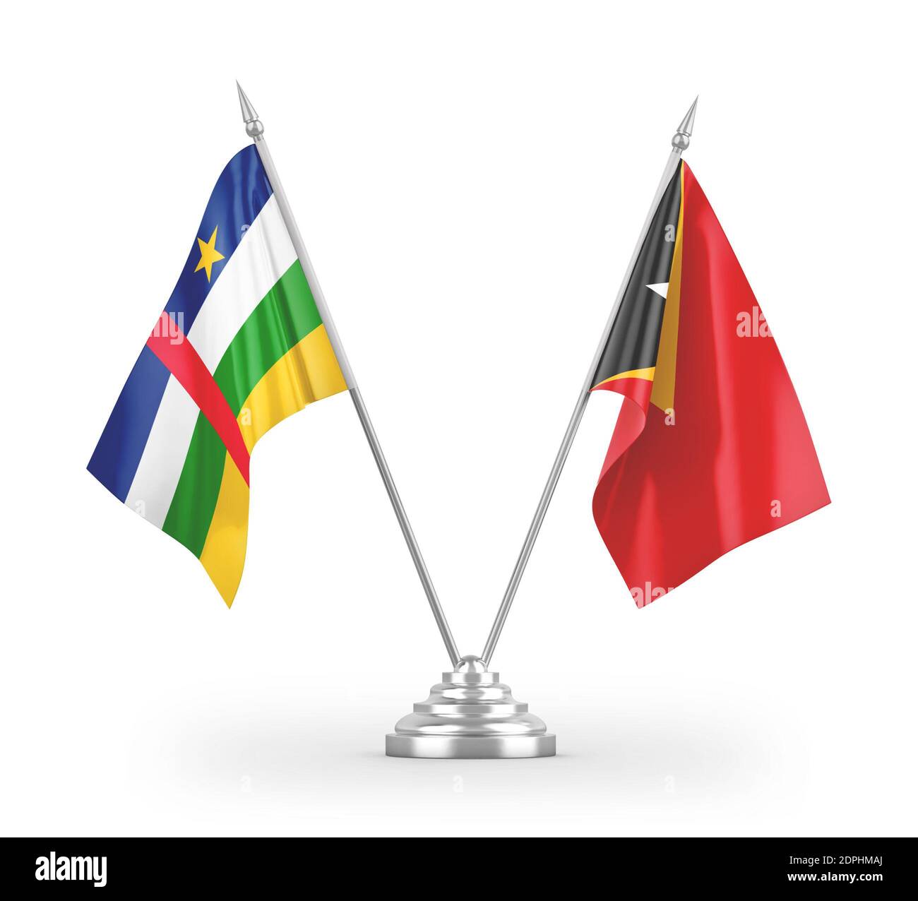 East Timor and Central African Republic table flags isolated on white ...