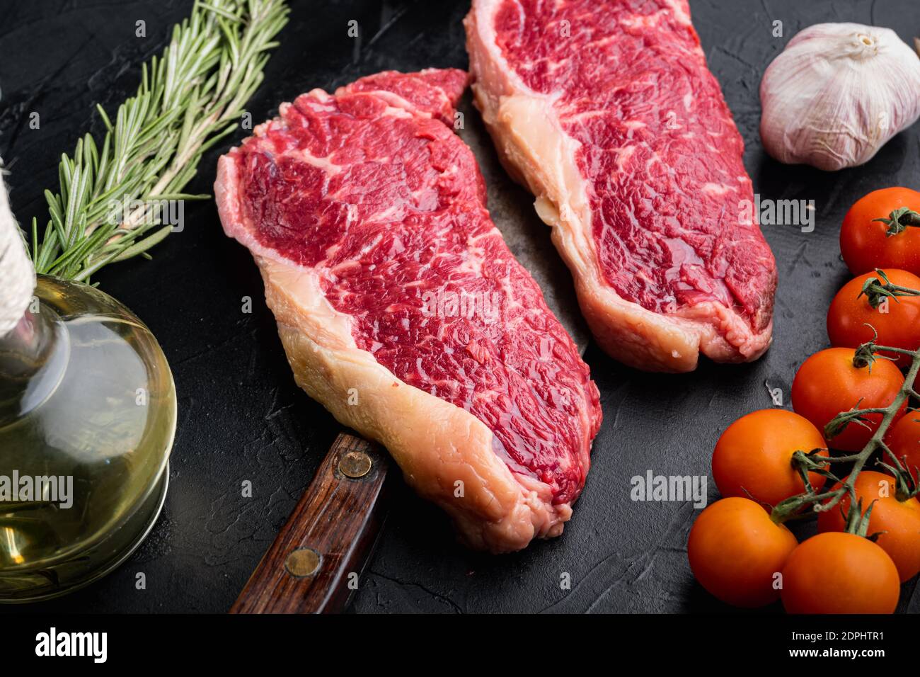 Top loin, fresh organic beef meat cut, on black background Stock Photo ...