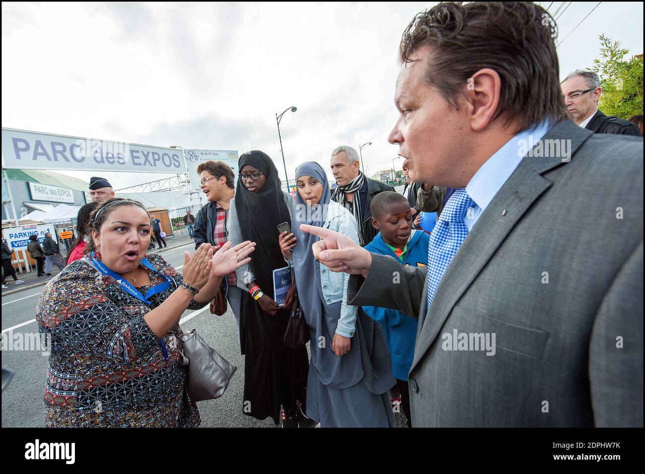 Gilles Delapierre during the Muslim Women Fair in Cergy-Pontoise near ...