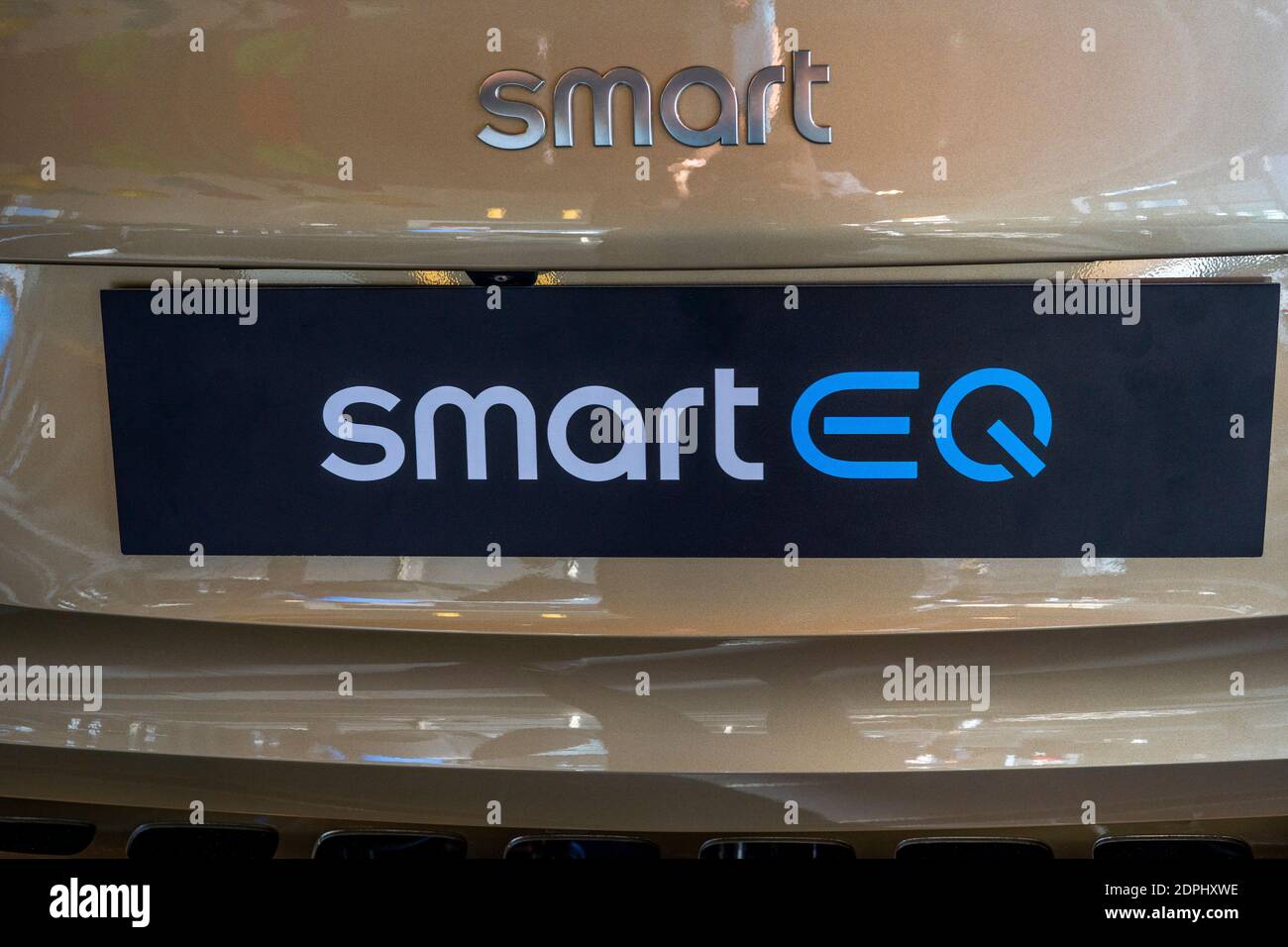 Antibes, France 19.11.2020 Blue EQ sub-brand logo from Mercedes-Benz ...