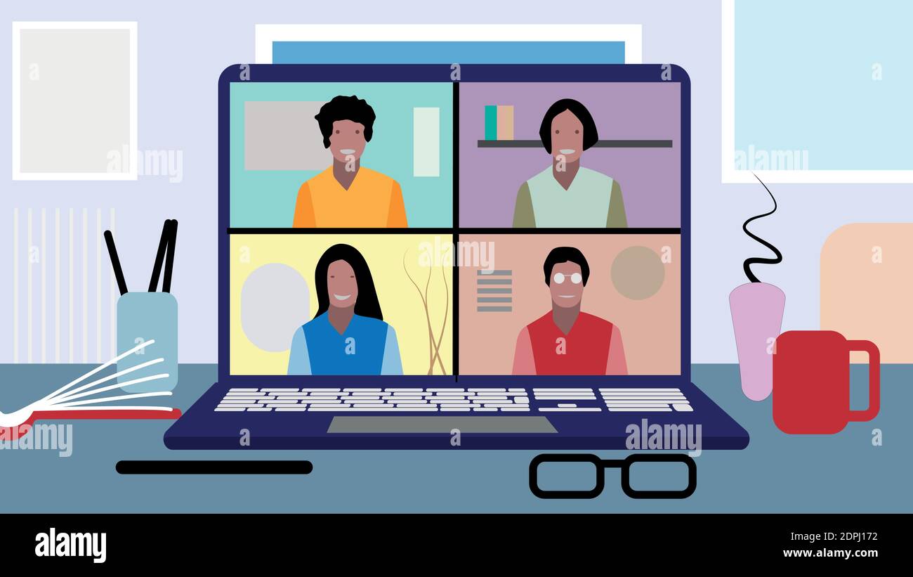 Online meeting and education, work and study at home video conference ...