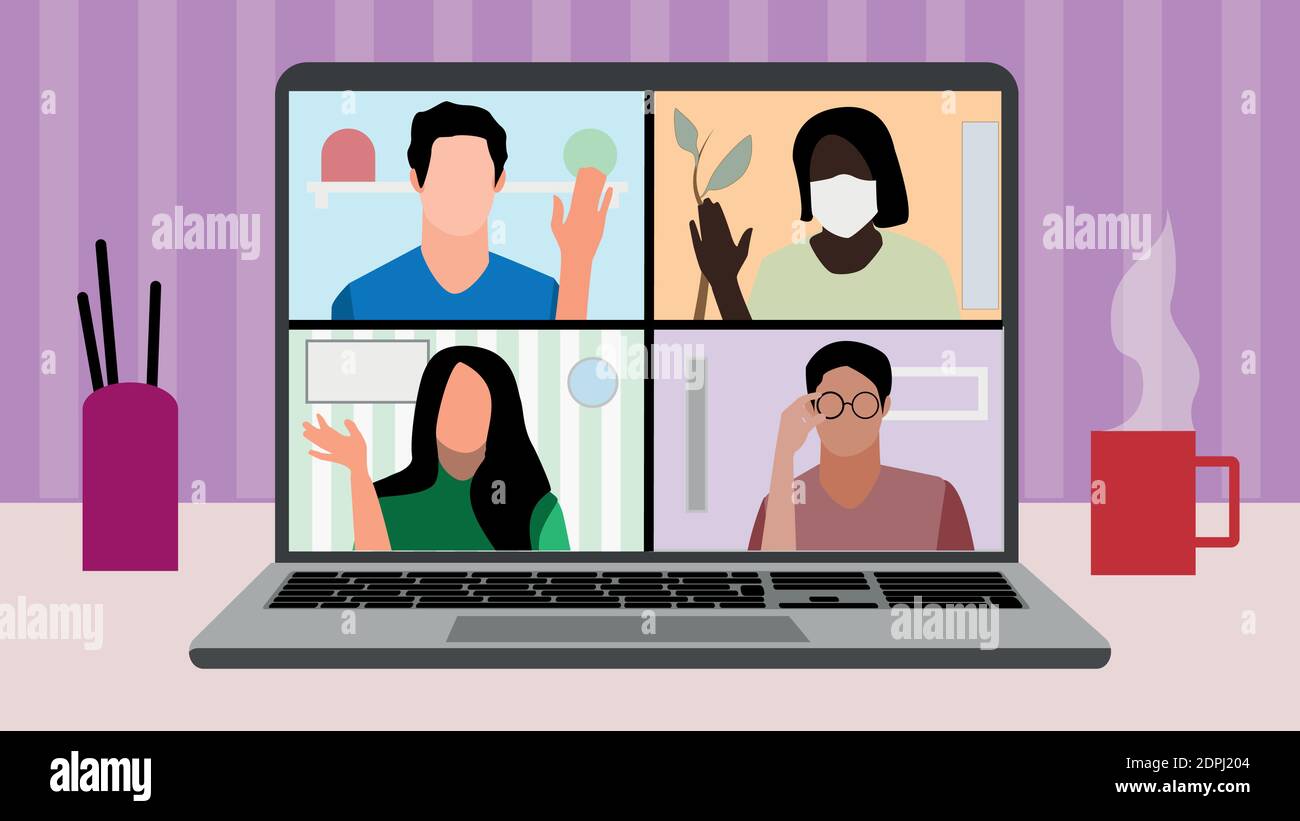 Online meeting and education, work and study at home video conference ...