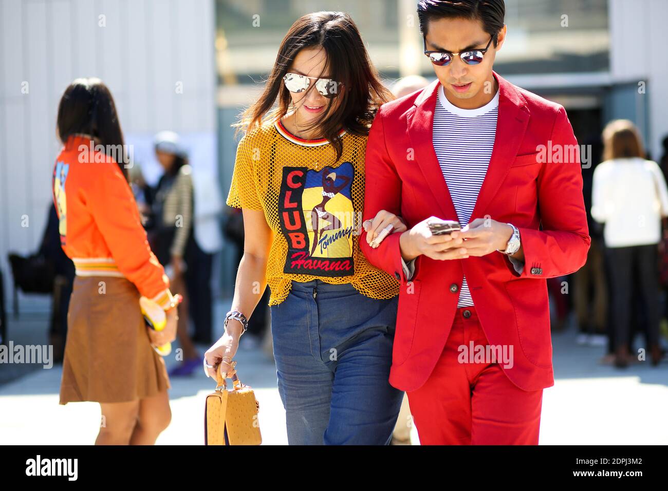 street style, Tina Leung and Blue Carreon arriving at Tommy Hilfiger ...