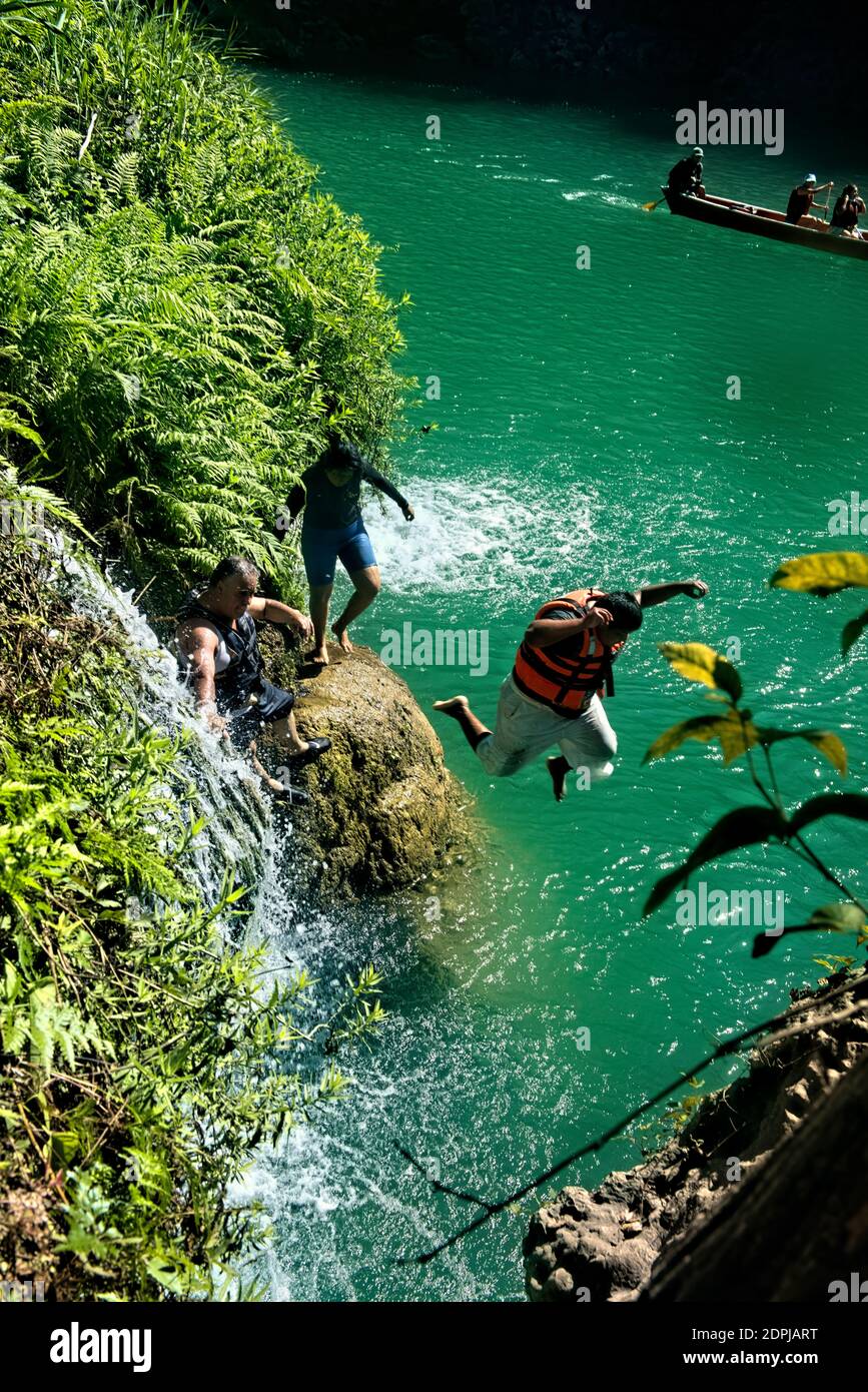 Jumping into the Rio Tampaon, Huasteca Potosina, San Luis Potosi ...