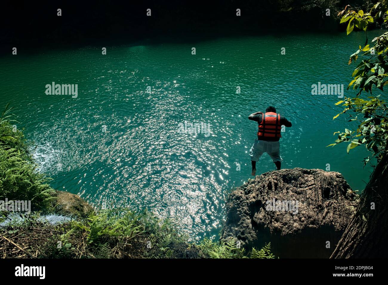Jumping into the Rio Tampaon, Huasteca Potosina, San Luis Potosi ...