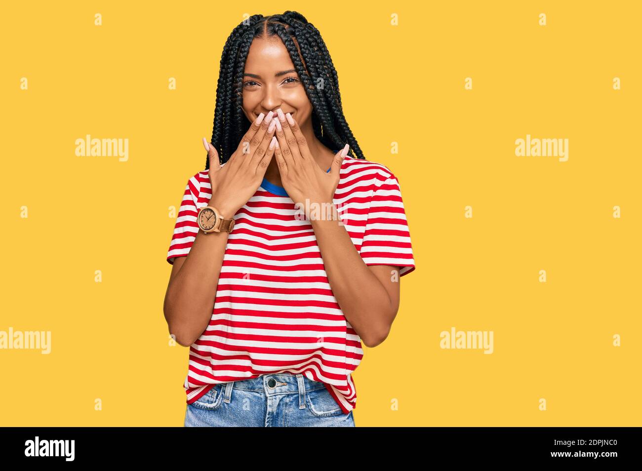 Beautiful hispanic woman wearing casual clothes laughing and ...