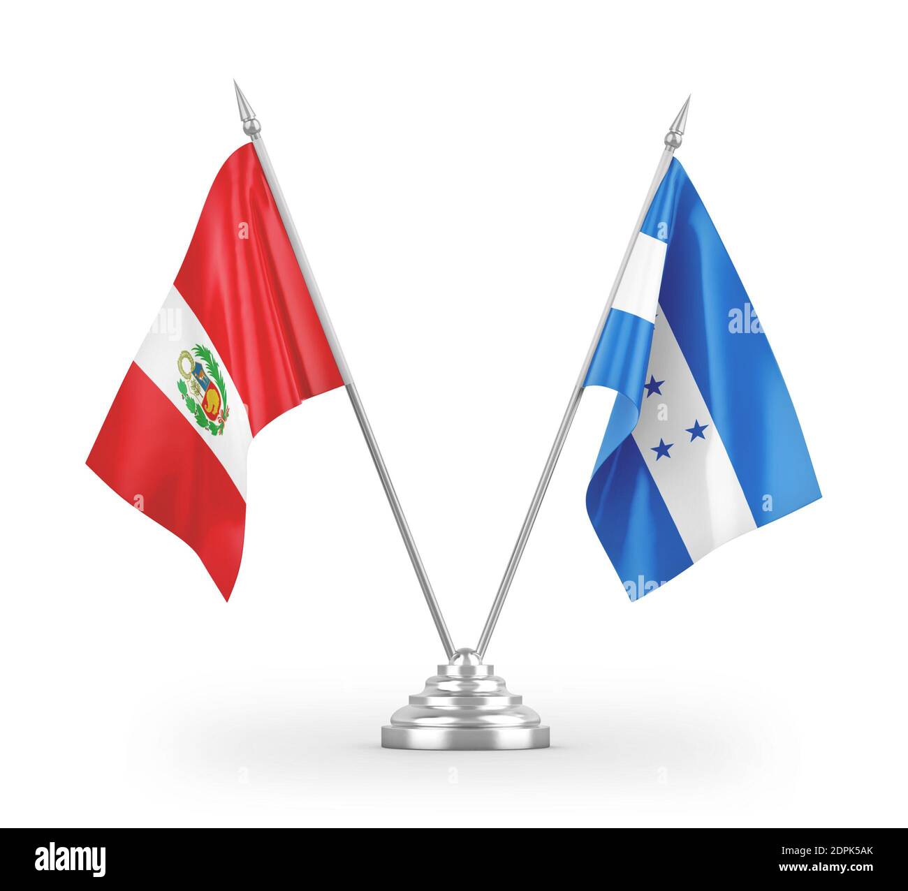 Honduras and Peru table flags isolated on white 3D rendering Stock ...