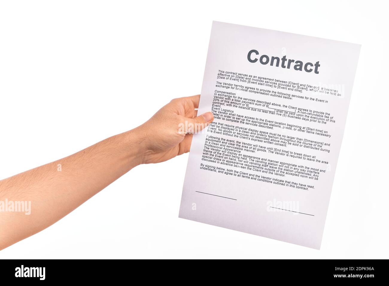 Holding business contract paper over isolated white background Stock ...