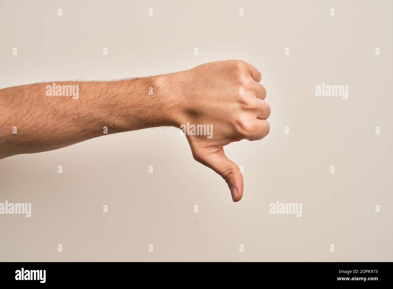Hand of caucasian young man showing fingers over isolated white ...