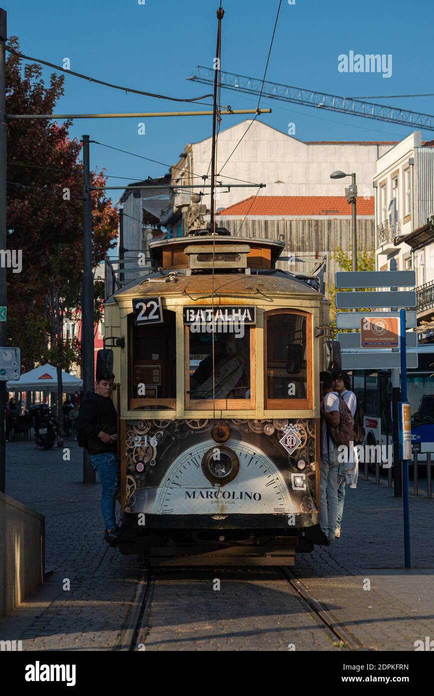 old tram cars of Porto, Portugal Stock Photo - Alamy