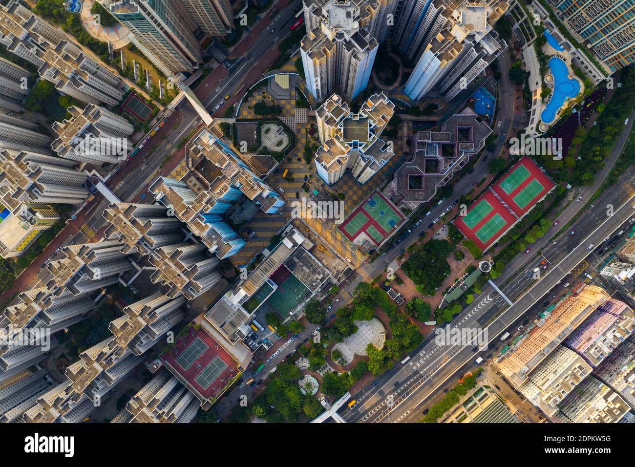 Arial View Of Modern Buildings And Road In City Stock Photo - Alamy