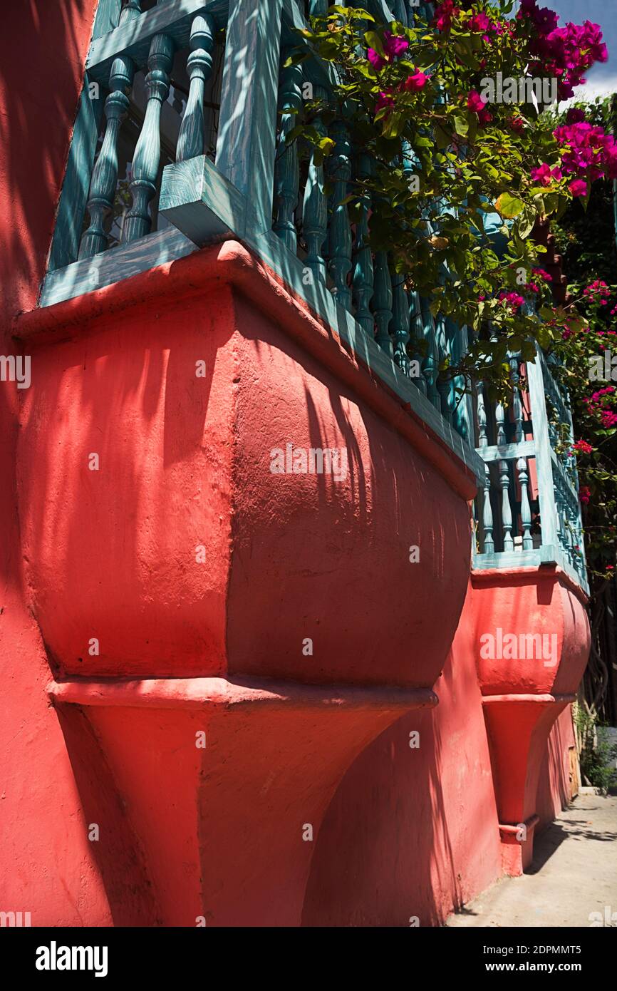 A balcony in a colonial house in the barrio de San Diego, Cartagena ...