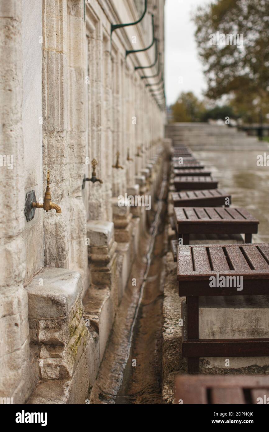 water taps for traditional muslim foot wash near Suleymaniye Mosque ...