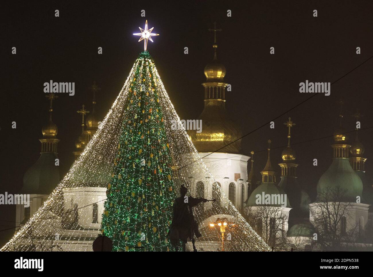 The main Ukrainian Christmas tree with the Bethlehem star on top is ...