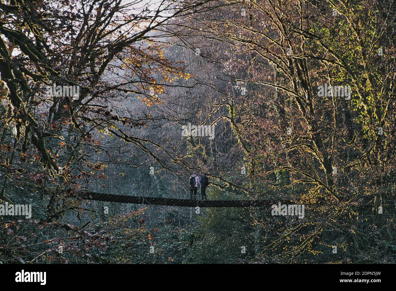 Two people crossing suspension bridge hi-res stock photography and ...