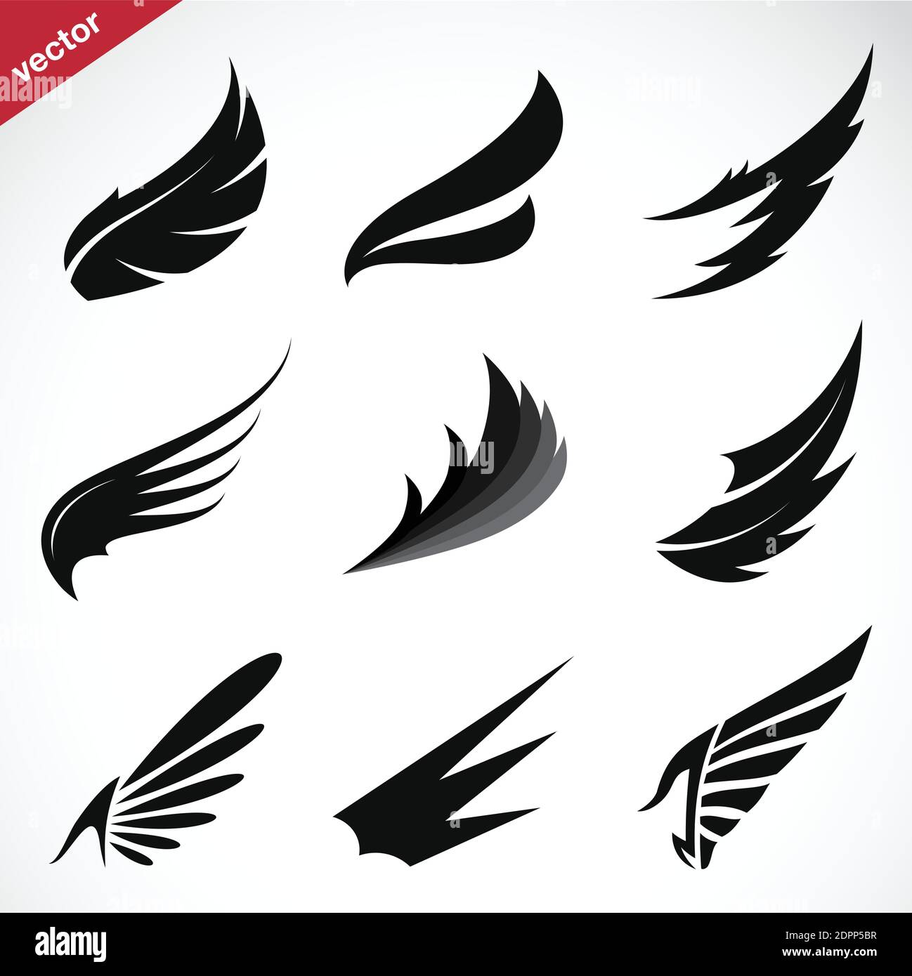 Vector black wing icons set on white background. Easy editable layered ...