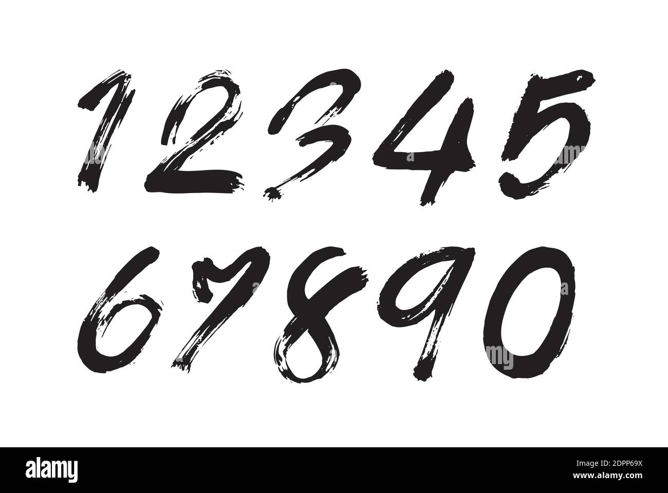 Numbers 0-9 written with a brush on a white background. Easy editable ...