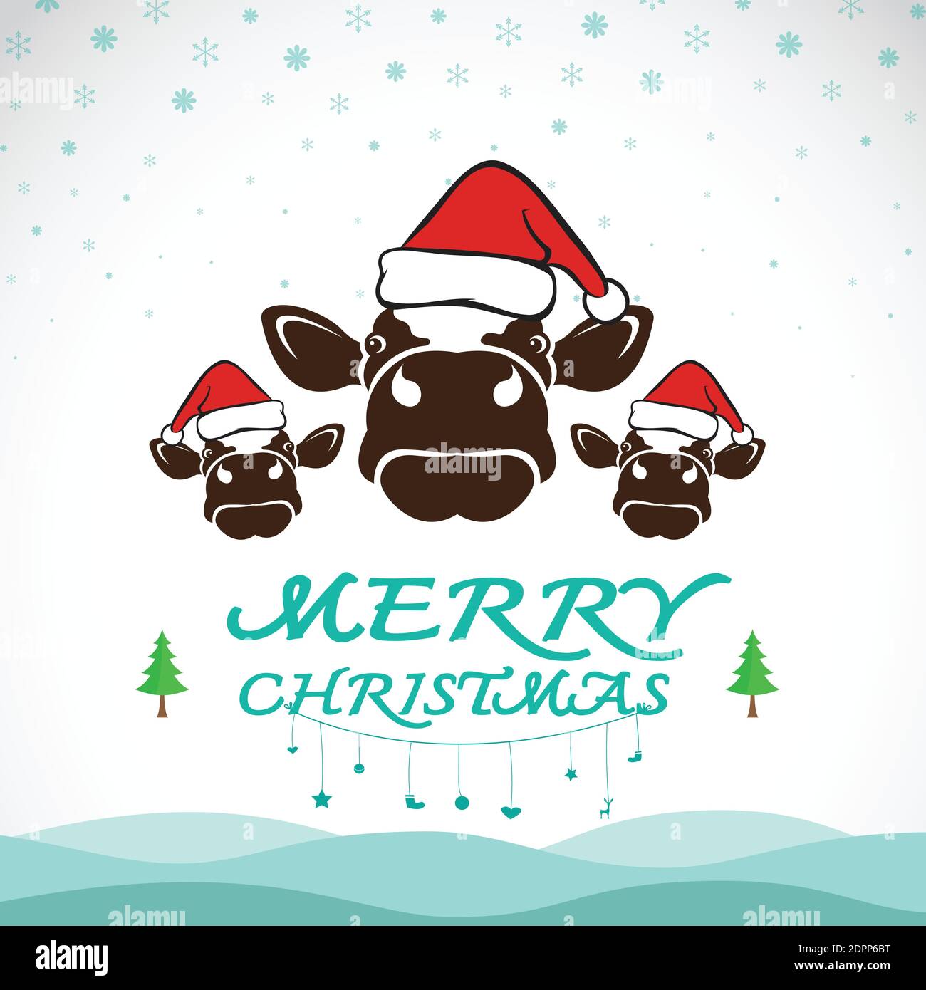 Vector merry christmas greeting cow card on white background. Easy ...