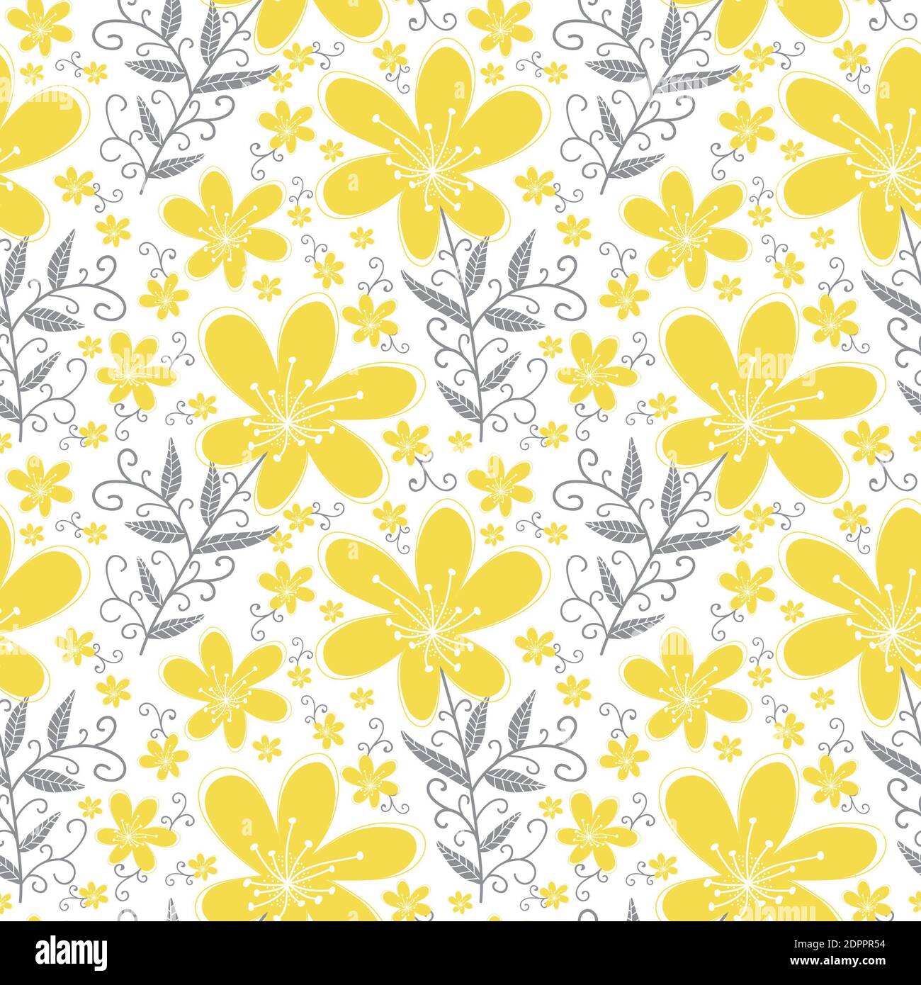 Abstract Modern trendy floral pattern design in yellow and grey colour ...