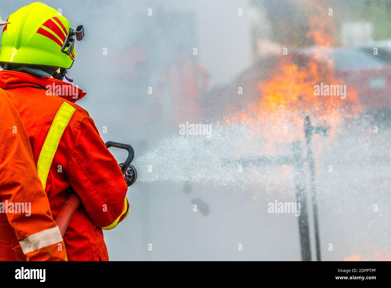 Firefighter emergencies and disasters fire hose standing burning smoke ...