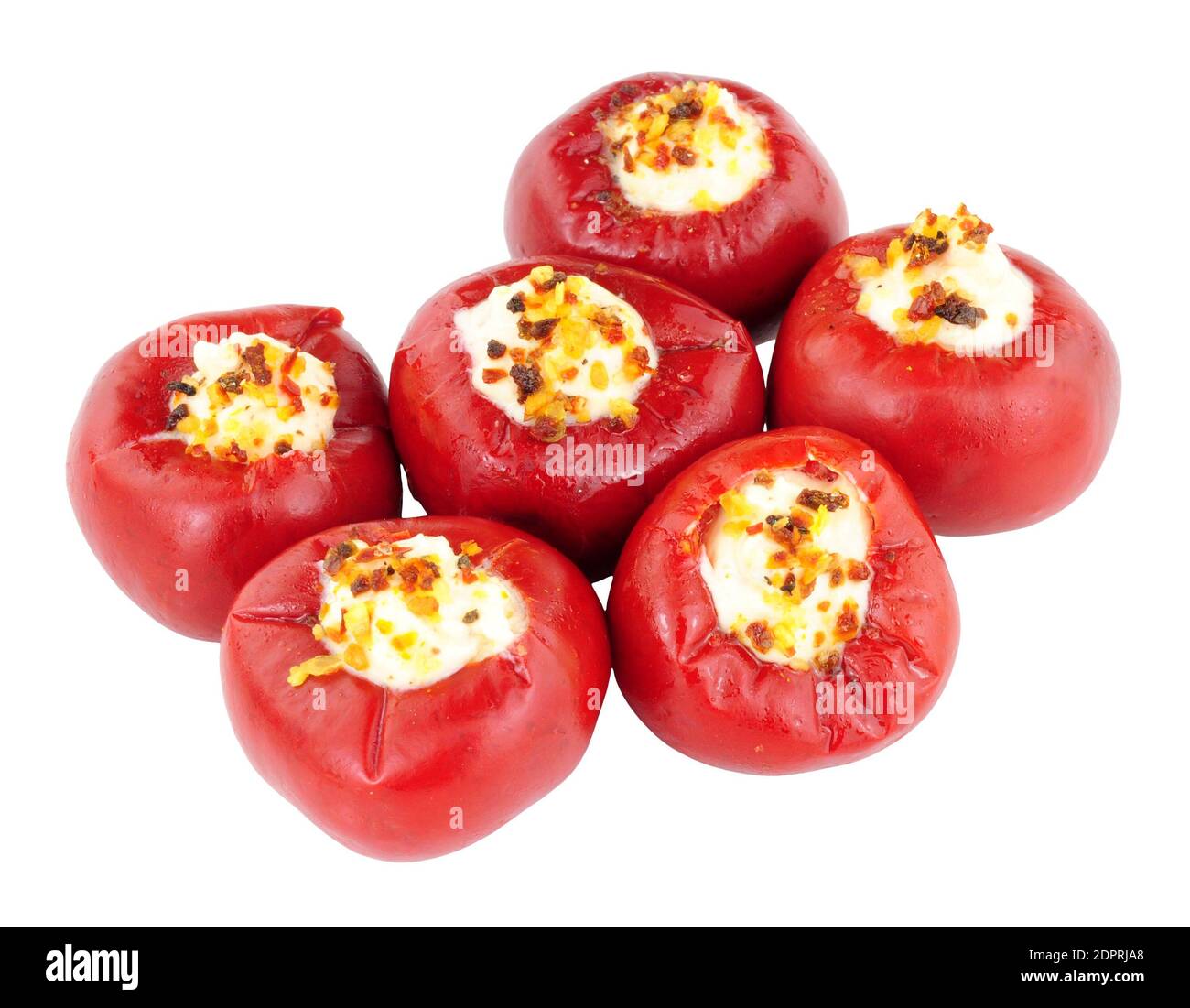 Cream cheese filled cherry bell peppers isolated on a white background ...