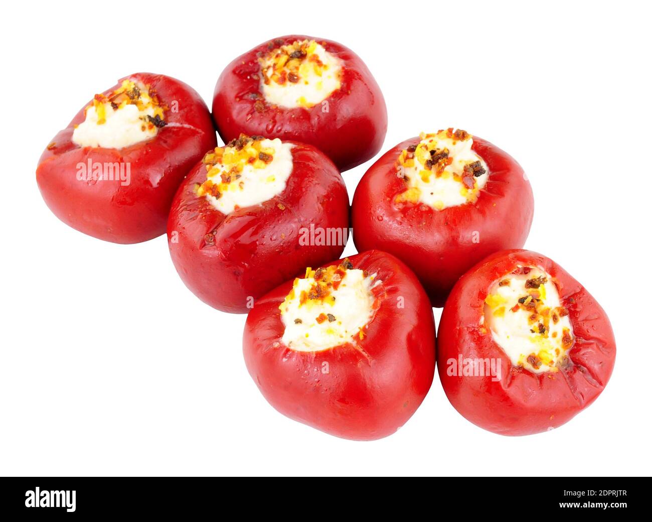 Cream cheese filled cherry bell peppers isolated on a white background ...