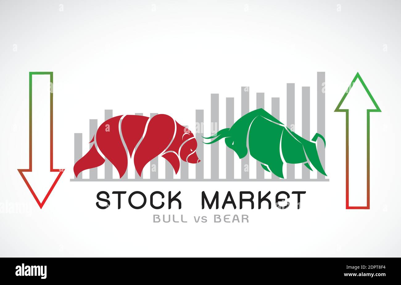 Vector of bull and bear symbols of stock market trends. The growing and ...