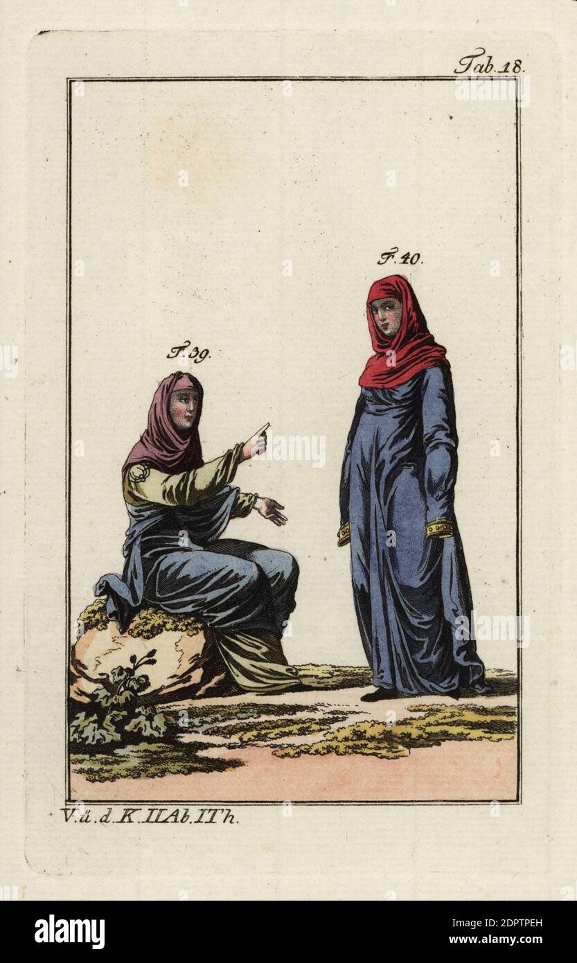 Anglo Saxon woman in summer clothes with veil and mantle in different ...