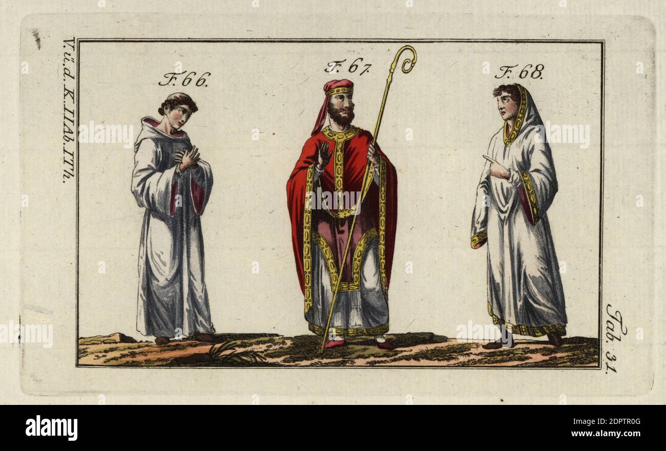 An Anglo Saxon bishop 67 and two Saxon monks 66, 68. The bishop's mitre ...