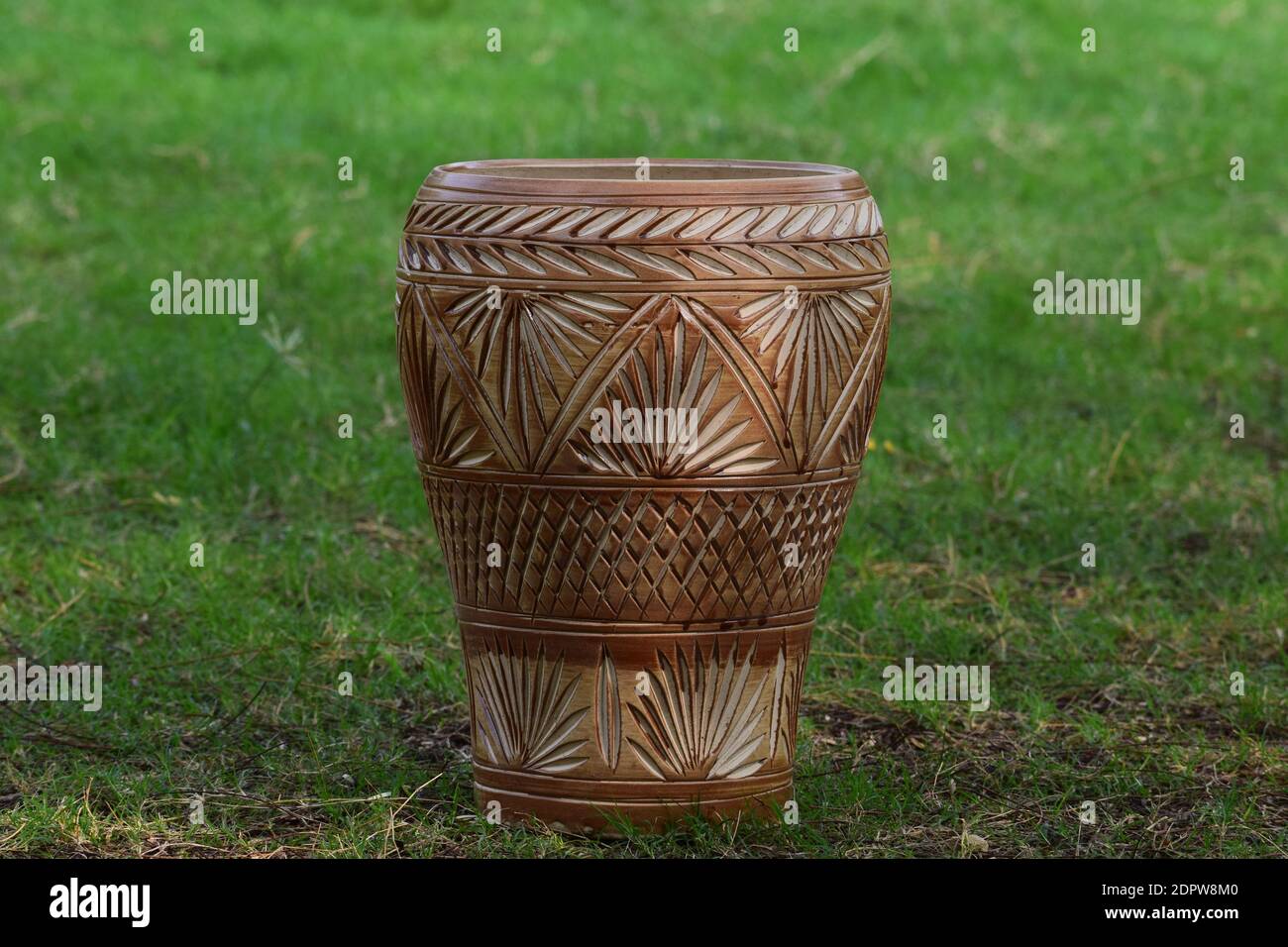 Brown Beign ceramic planter in shape of flower vase handcrafted ...
