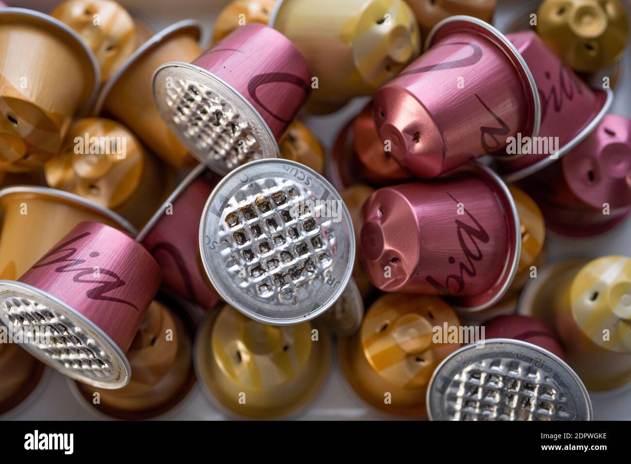 Nice, France 18.12.2020 Colorful used Nespresso coffee capsules ...