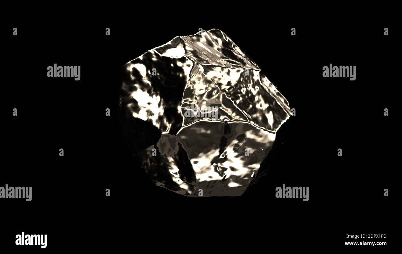 Explosion of gold nugget of stone into small pieces rock impact 3d ...