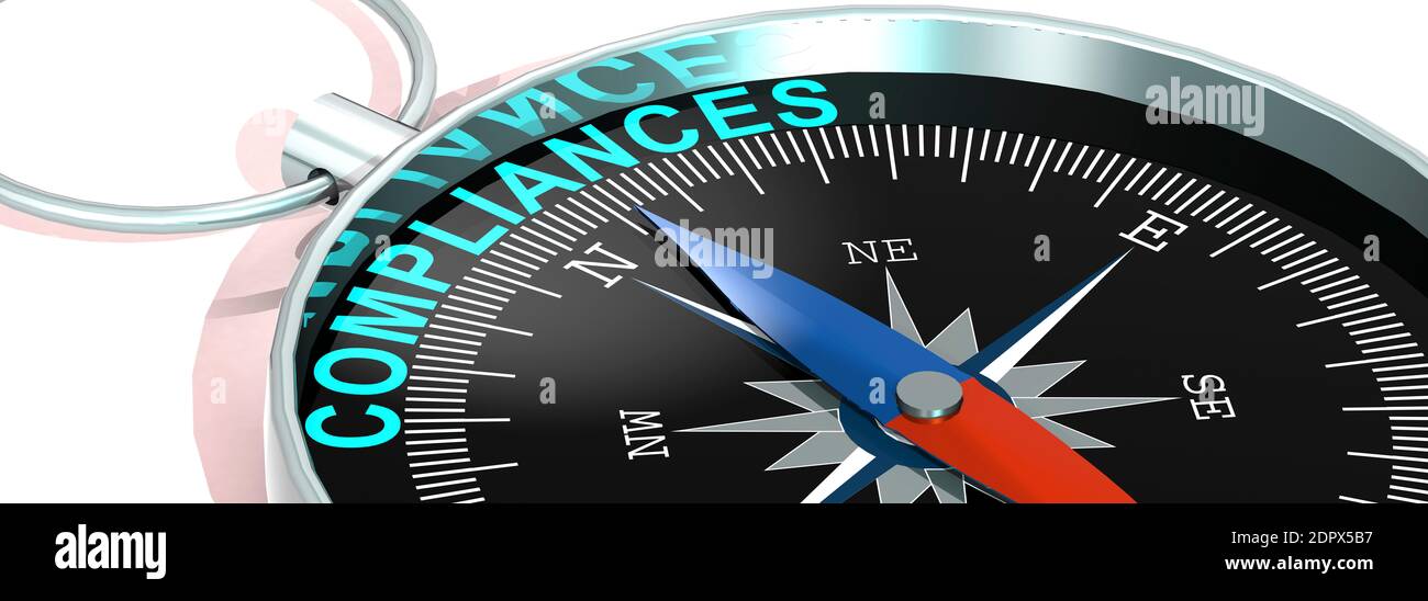 Compass needle pointing to word compliances, 3d rendering Stock Photo ...