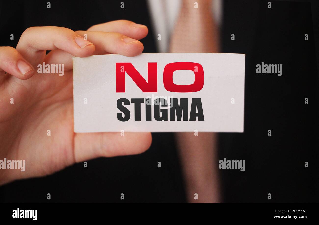 Business card expression say no stigma on businessman hand. Tolerance ...