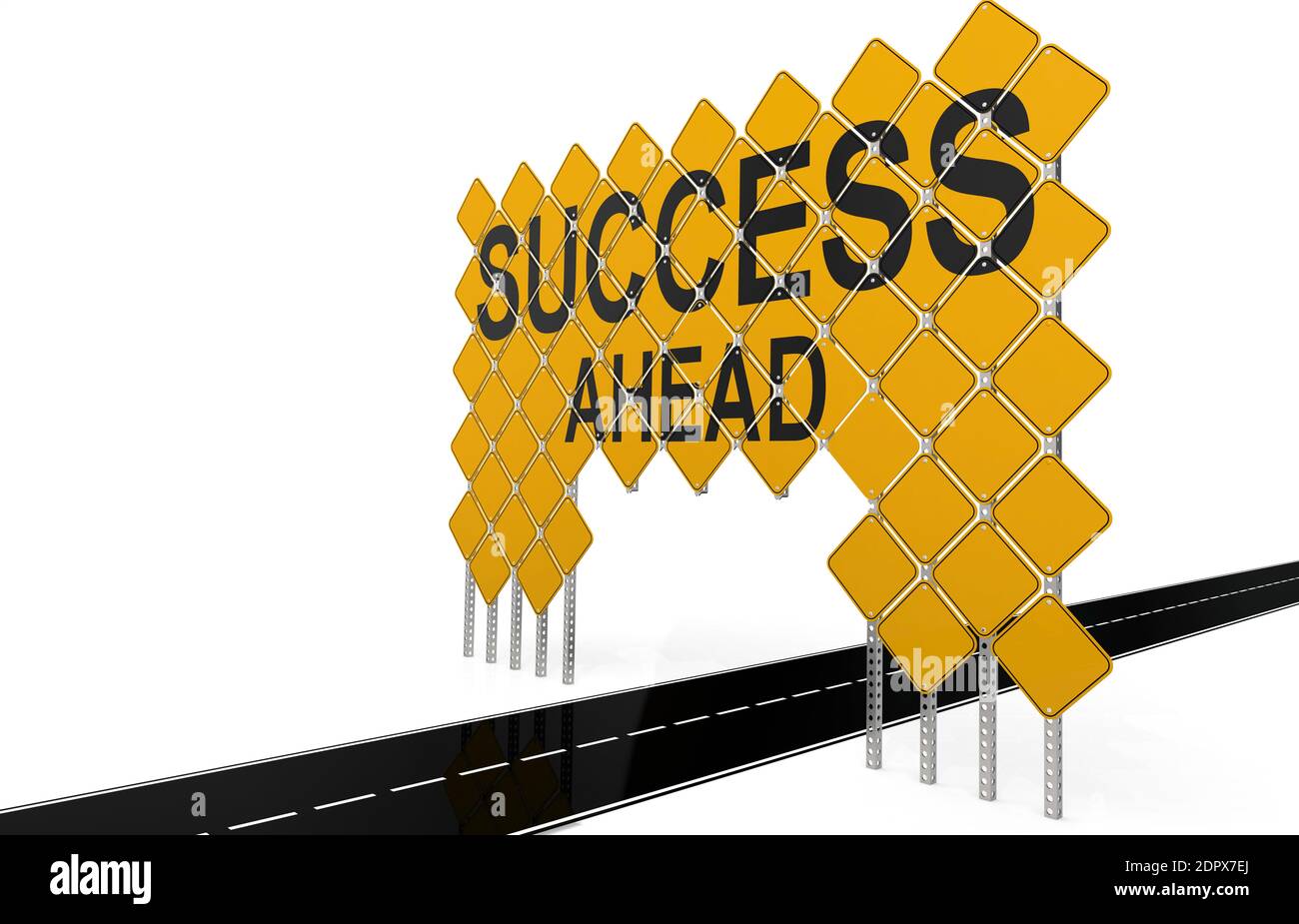 Giant yellow road signs with success ahead word, 3D rendering Stock ...