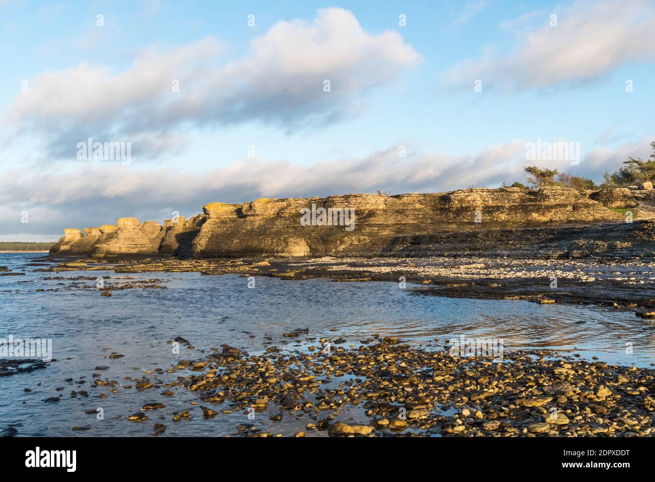 Eroded limestone formations by seaside on the island Oland in Sweden ...