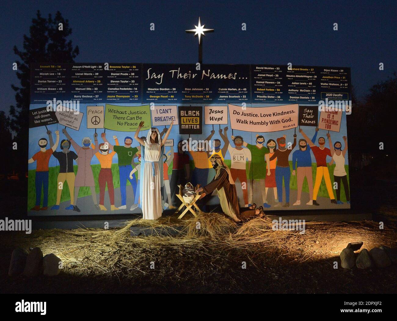 Claremont, California, USA. 20th Dec, 2020. A Nativity scene depicts ...