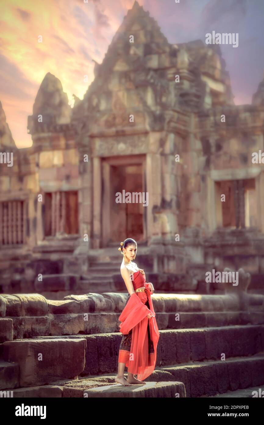 Young Woman Standing Outside Historic Temple Stock Photo - Alamy