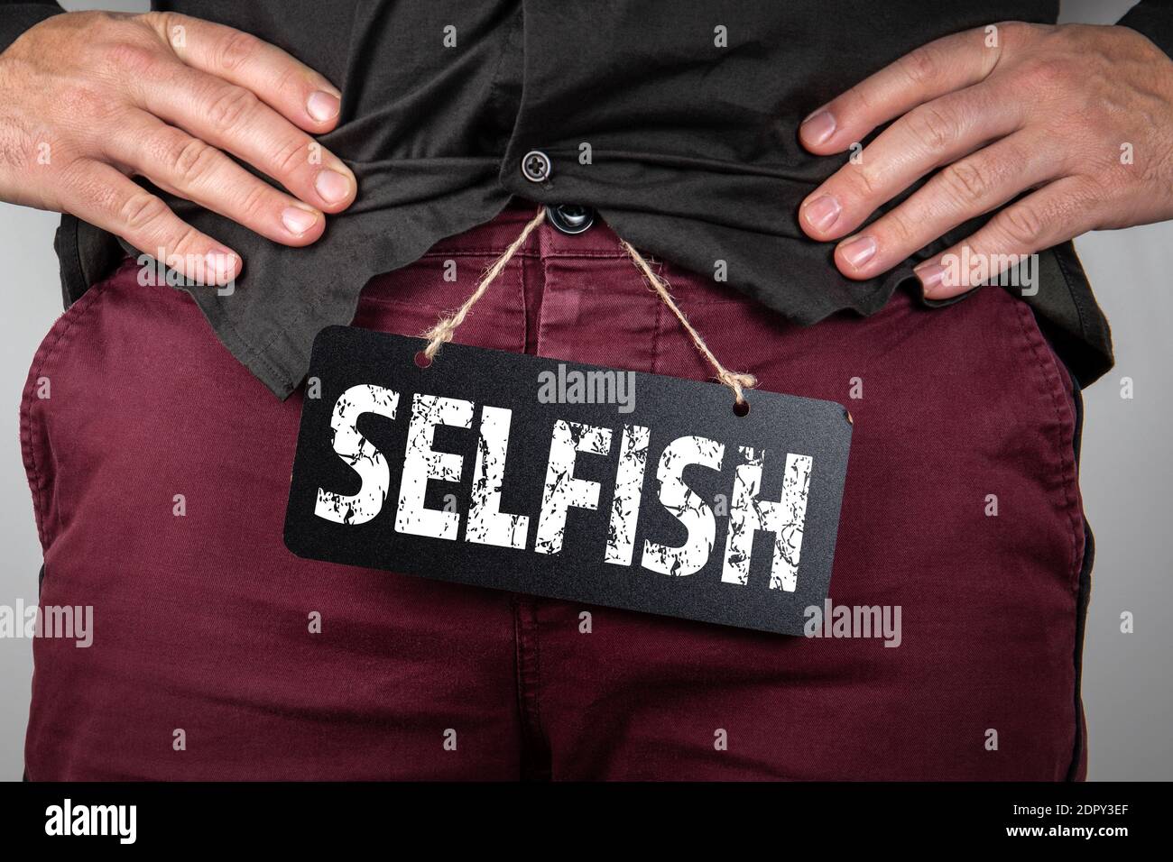 Selfish. Psychology, character traits and behavior. Man with a ...