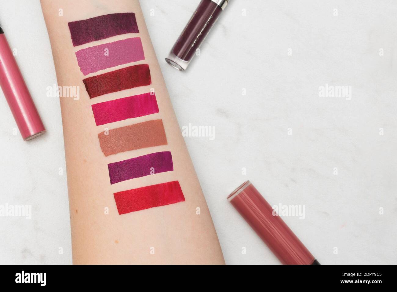 testing lipstick shades on arm Stock Photo - Alamy