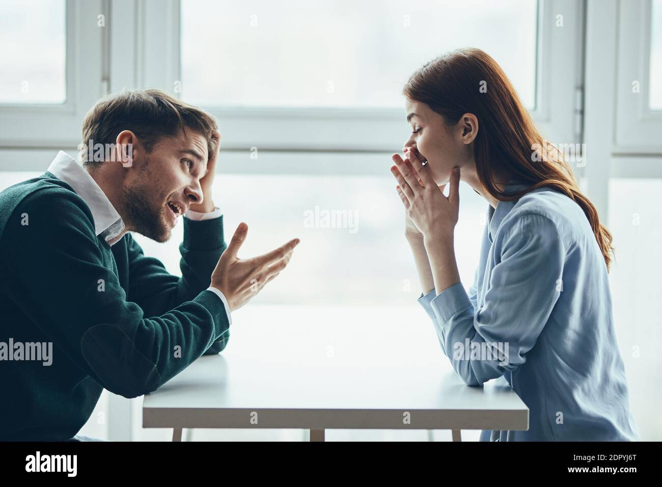 business man and woman communication colleagues at work Stock Photo - Alamy