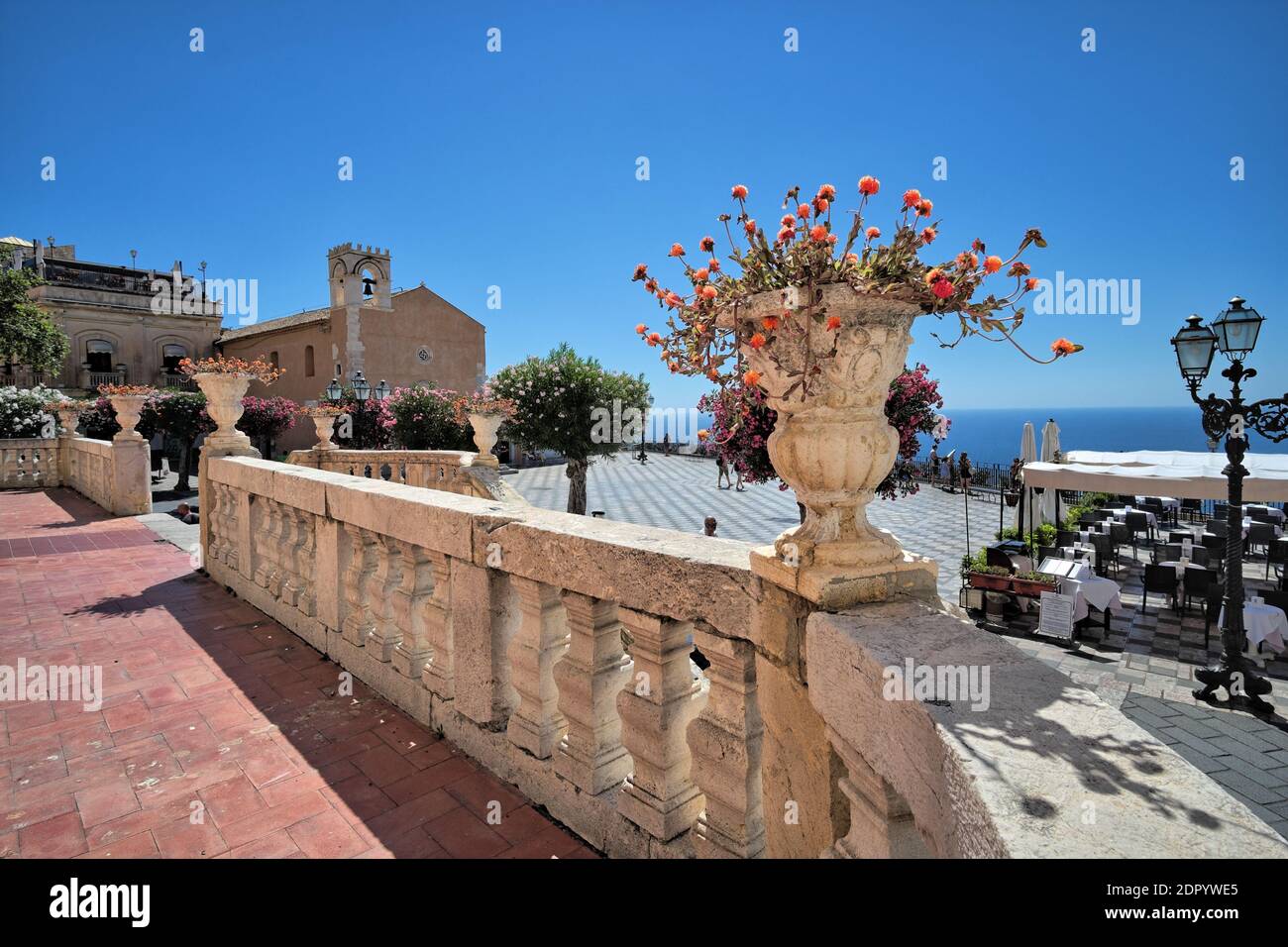 the main square of Taormina in a sunny day of Sicily in summer ...