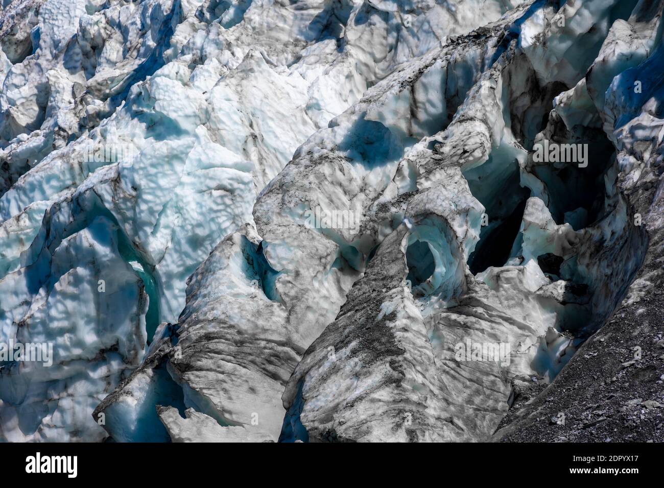 Glacier ice with crevasses, glacier tongue, detail, Glacier des Bossons ...