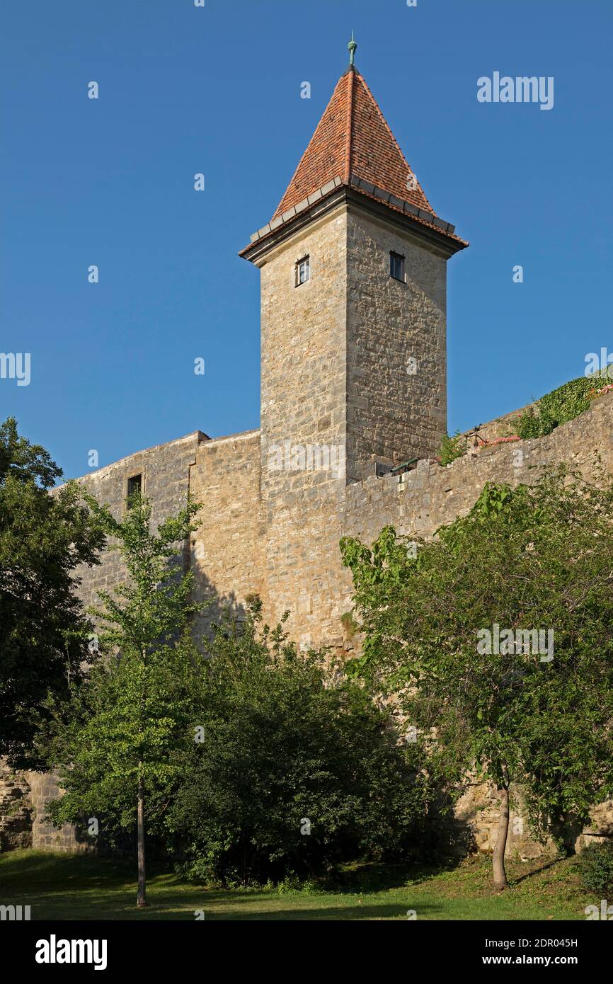Medieval tower of the city wall, Old town, Rothenburg ob der Tauber ...