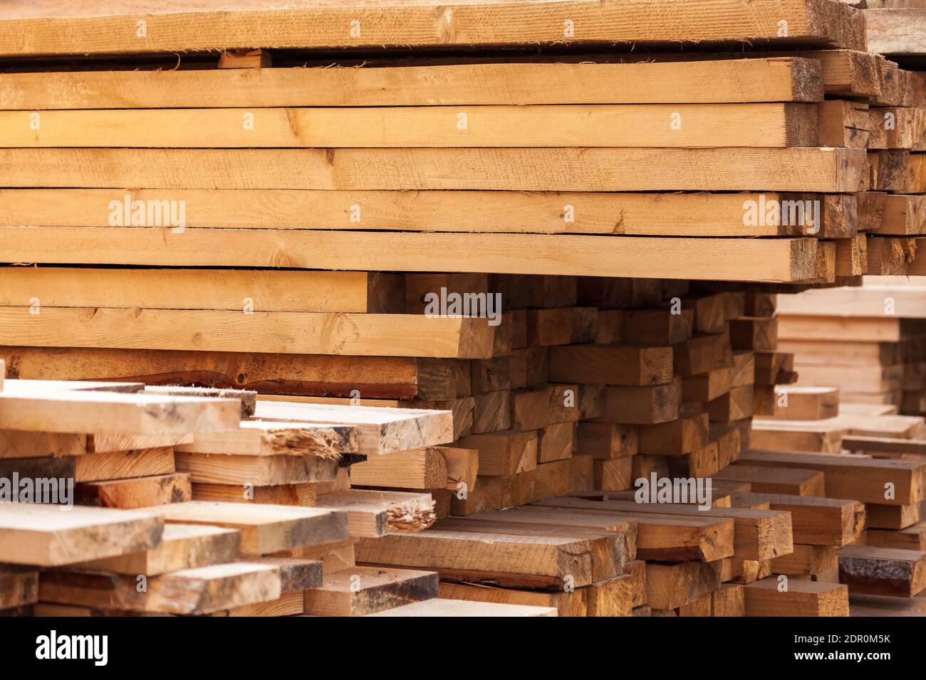 Wooden planks, lining, boards for construction works. Manufacture Stock ...