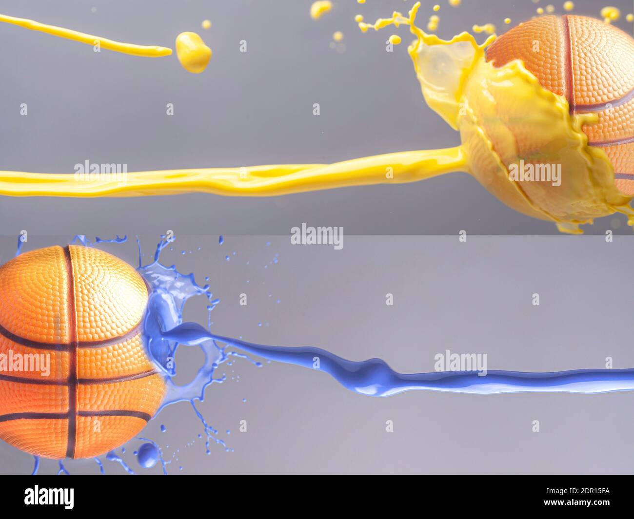 Basketball balls with yellow and blue paint splashes.Collage Stock ...