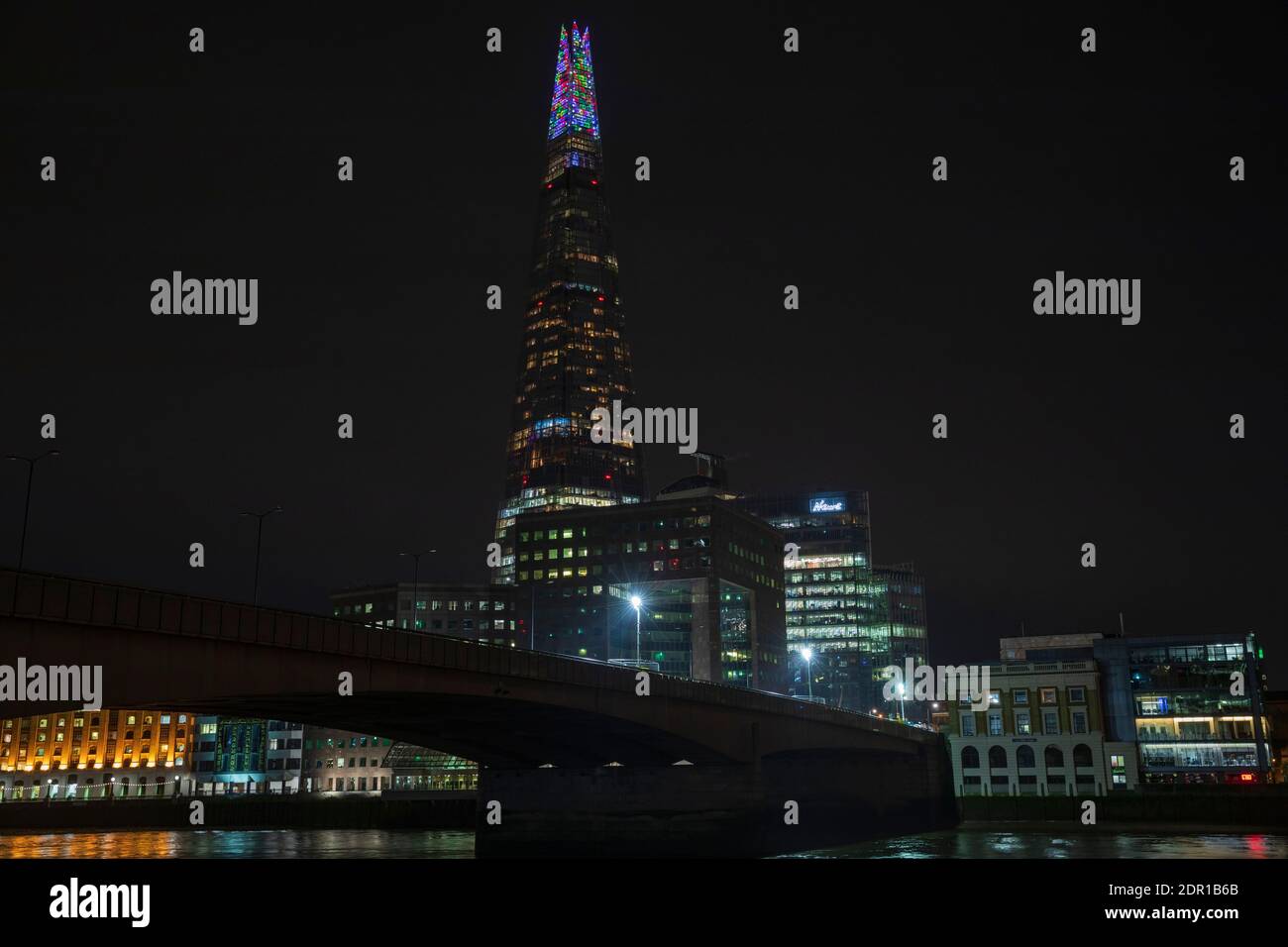 Shard Lights 2020 display & London Bridge, London, England Stock Photo ...