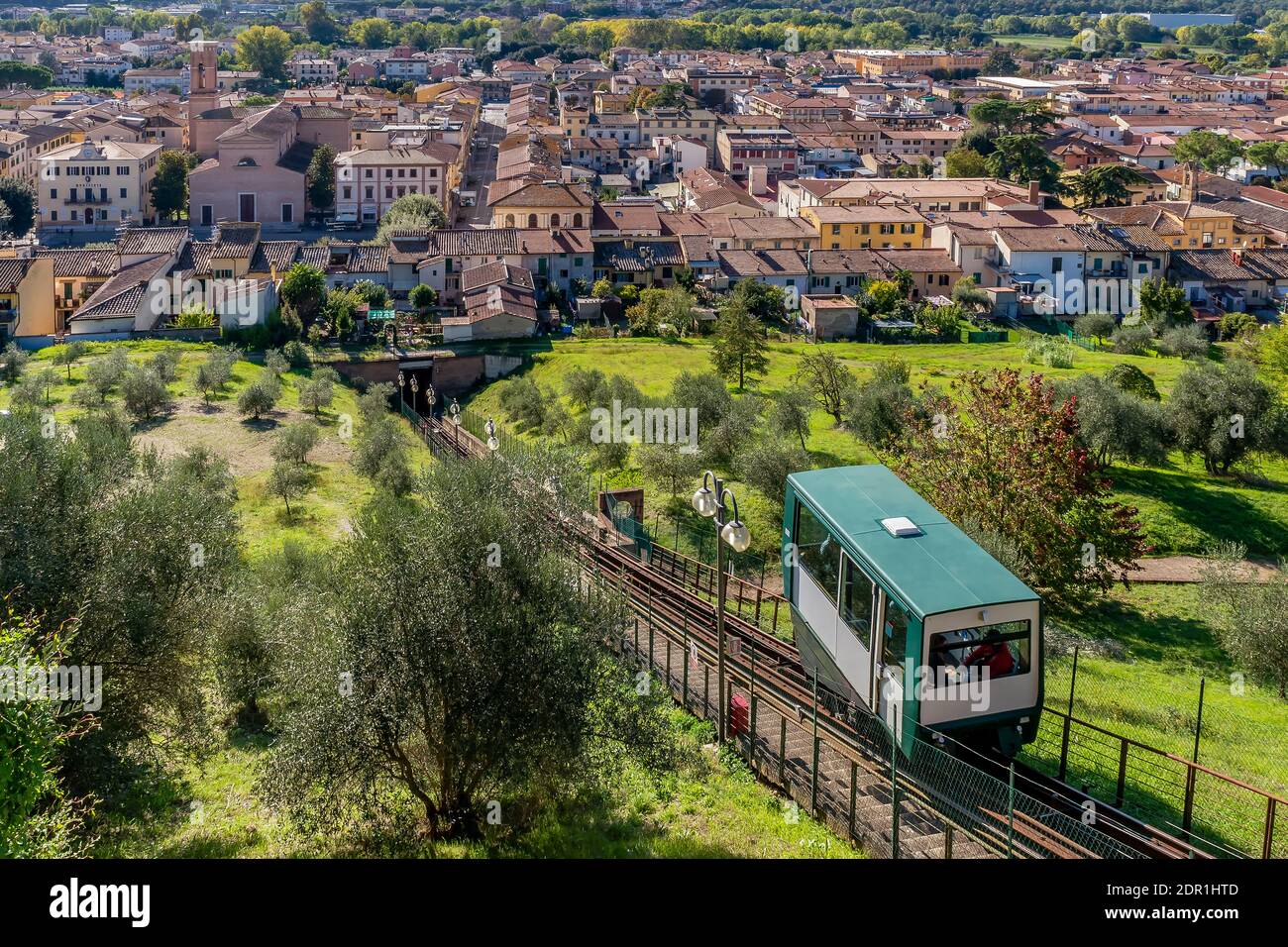 The funicular that connects the lower and upper part of the village of ...