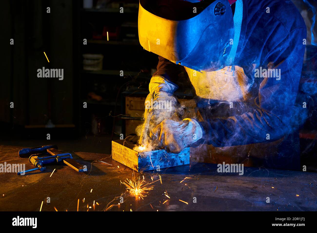 Metal Construction, Welder Welding in Factory Stock Photo - Alamy